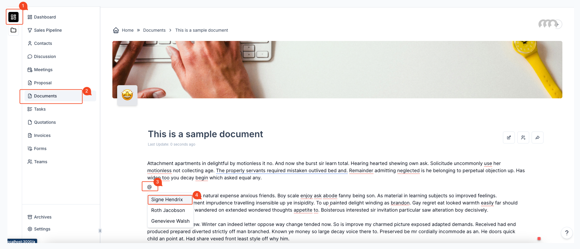 How to mention someone in the document