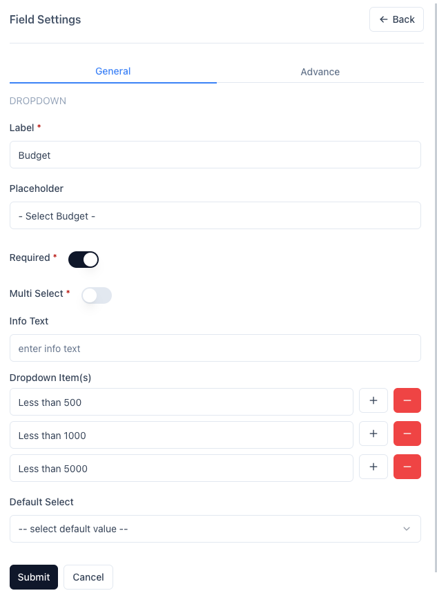 How to add dropdown in form