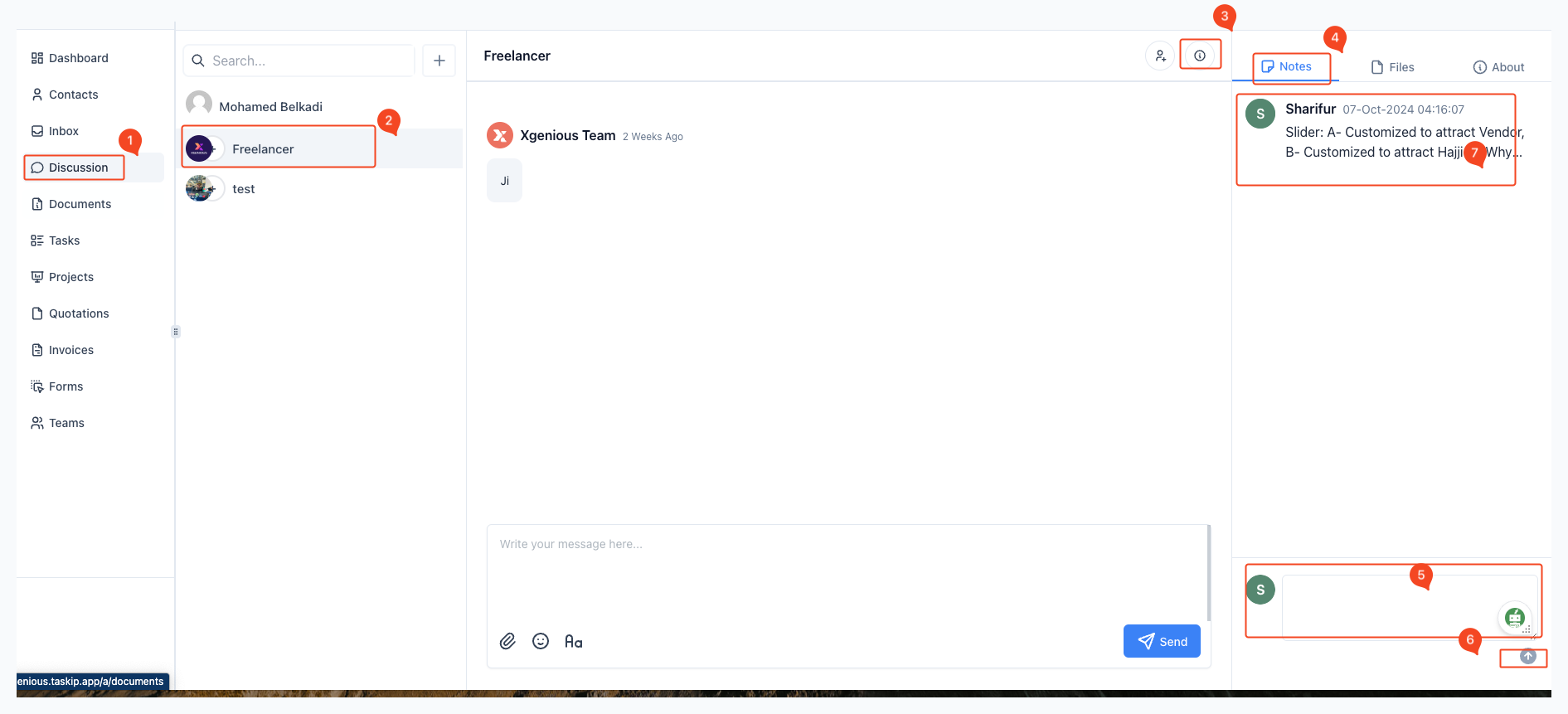 How to share a note in discussion - Taskip