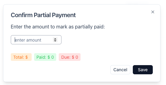 How do I change the invoice status for partial payment?