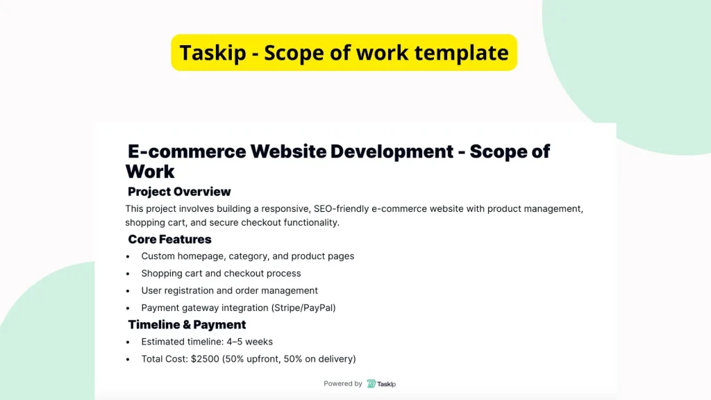 E-commerce Website Development Scope of Work Template | Taskip