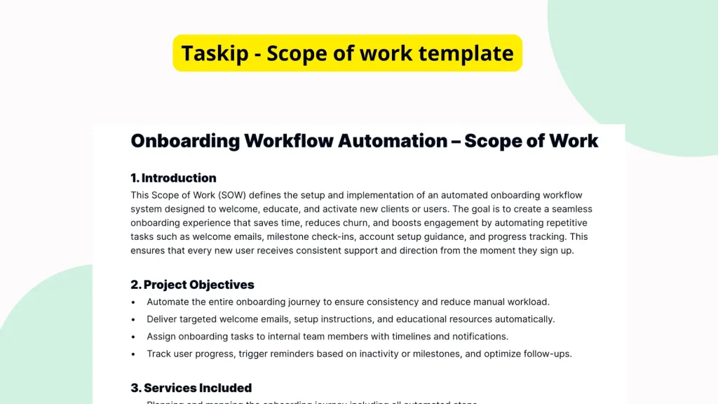 Onboarding Workflow Automation Scope of Work Template | Taskip