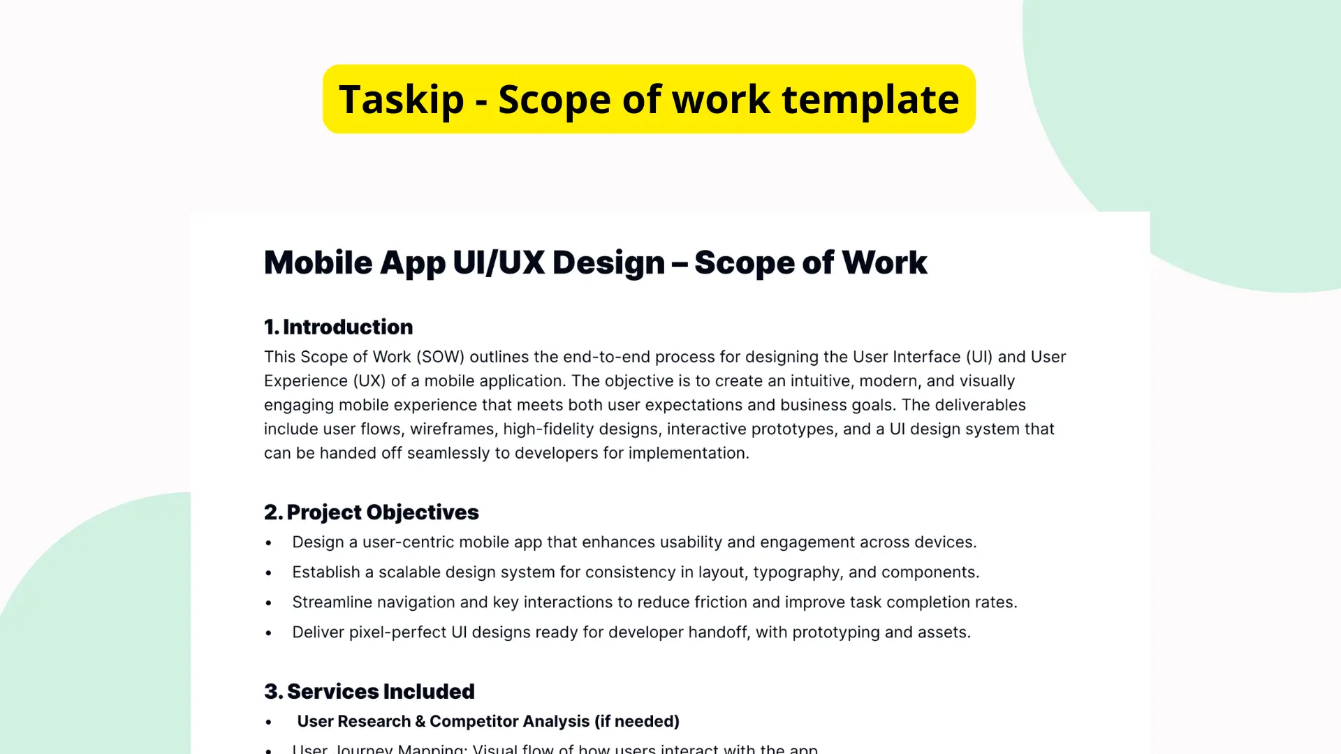 Mobile App Uiux Design Scope Of Work Template Taskip