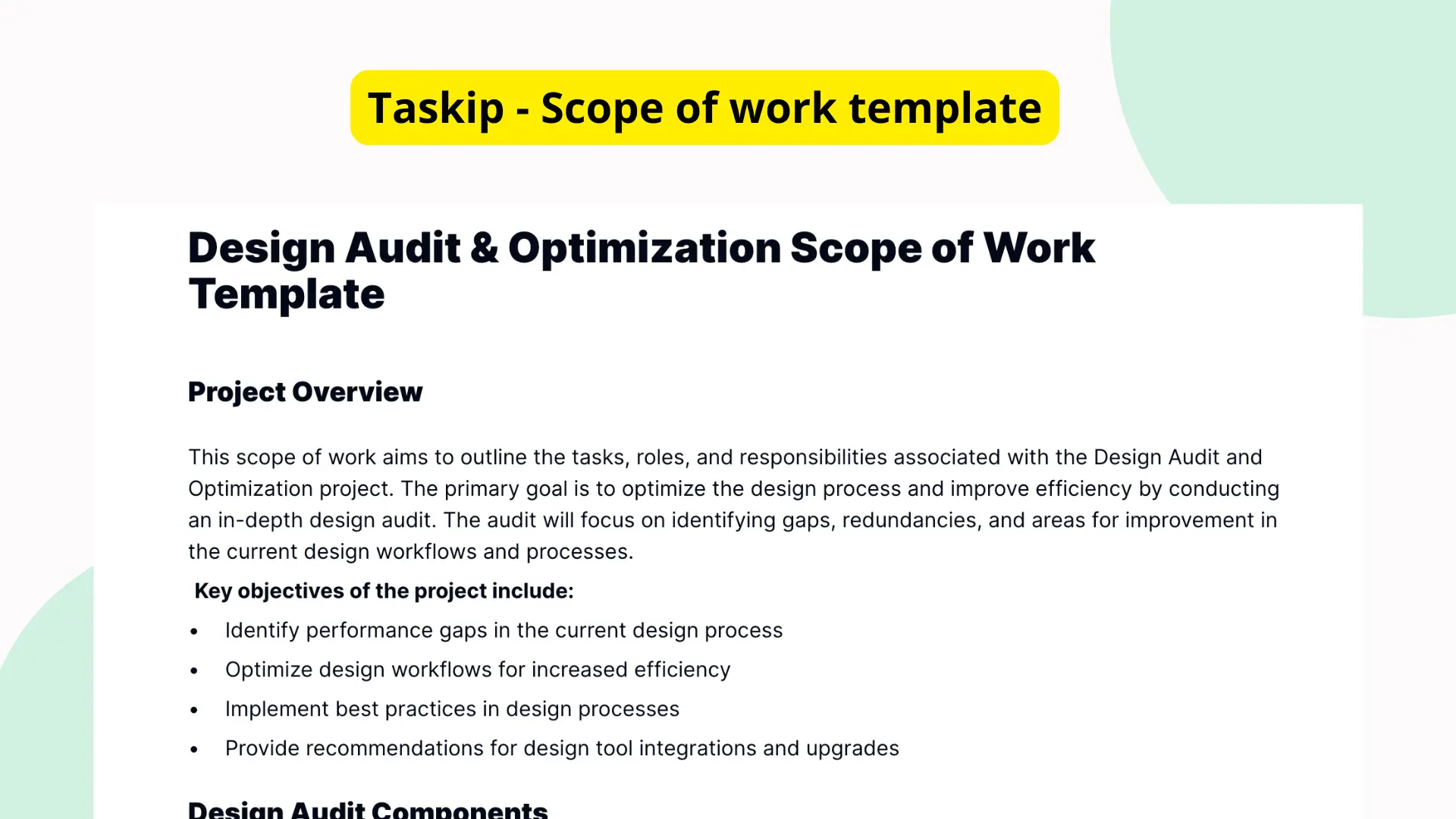 Design Audit And Optimization Scope Of Work Template Taskip