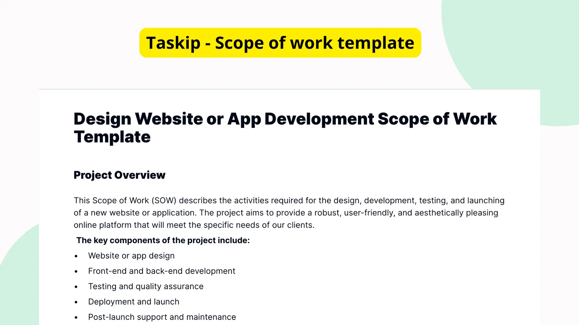 Design Website or App Development Scope of Work Template - Taskip