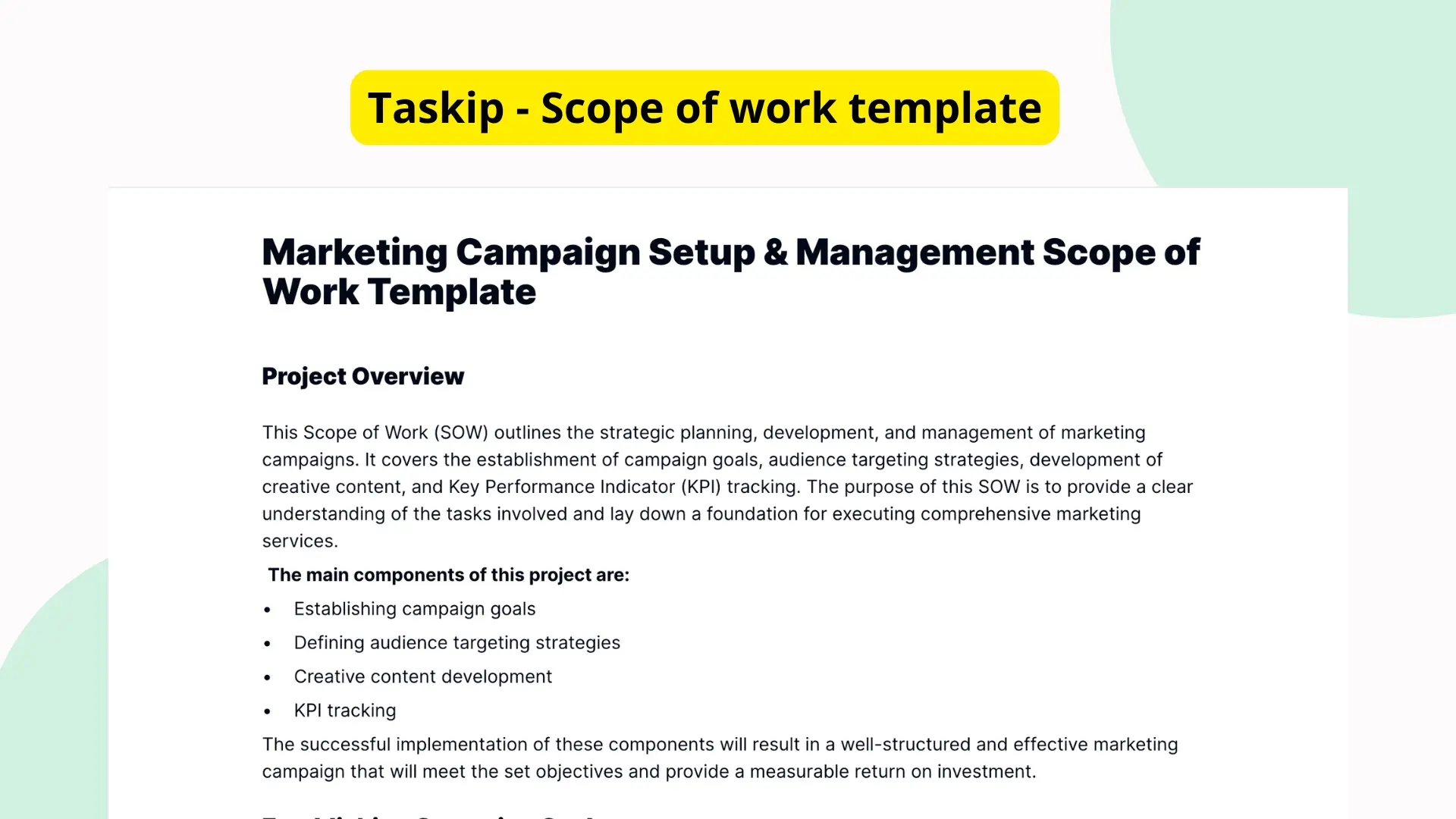Marketing Campaign Setup & Management Scope of Work Template - Taskip