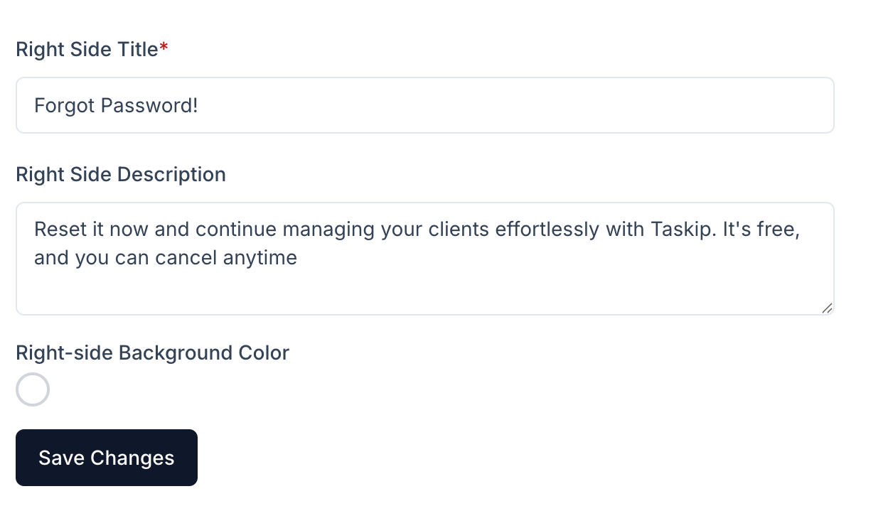 How to customize workspace Forget password page - Taskip