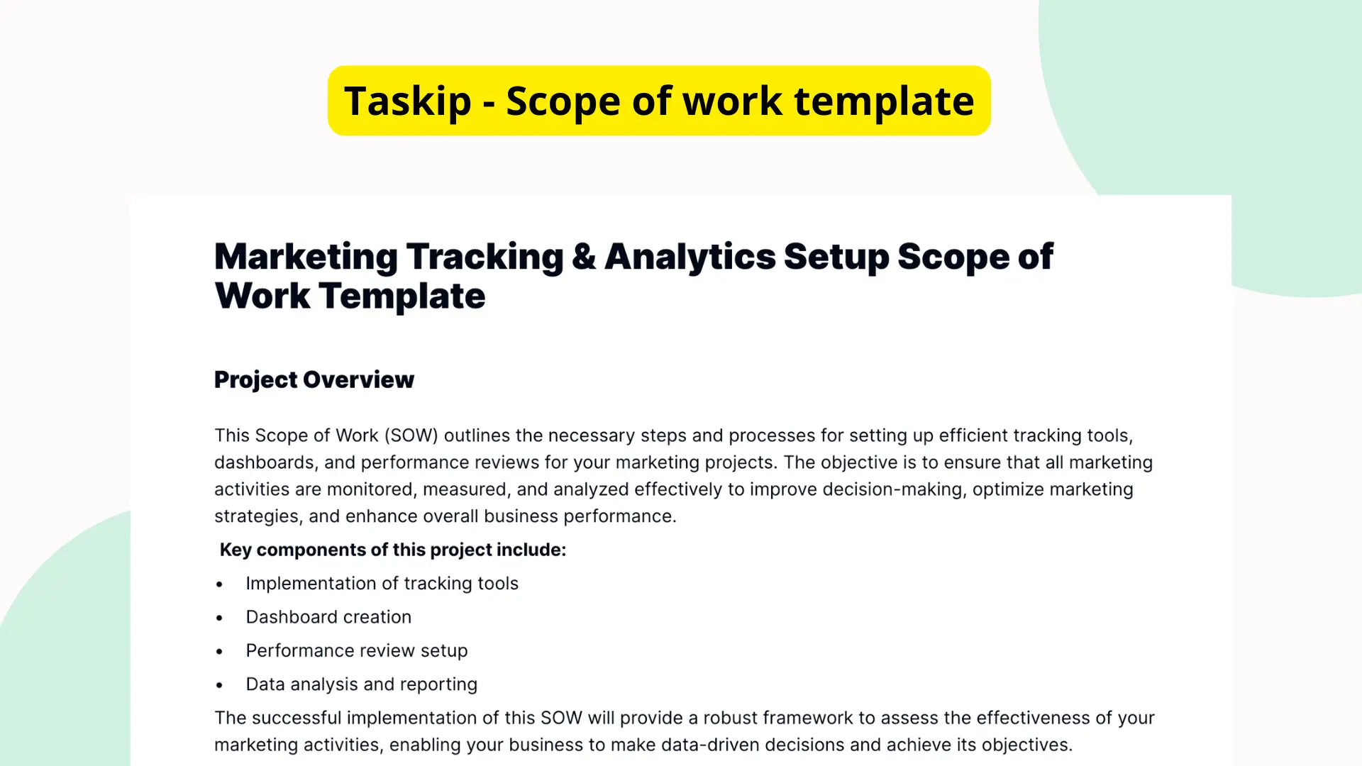 Marketing Tracking & Analytics Scope of Work Template - Taskip