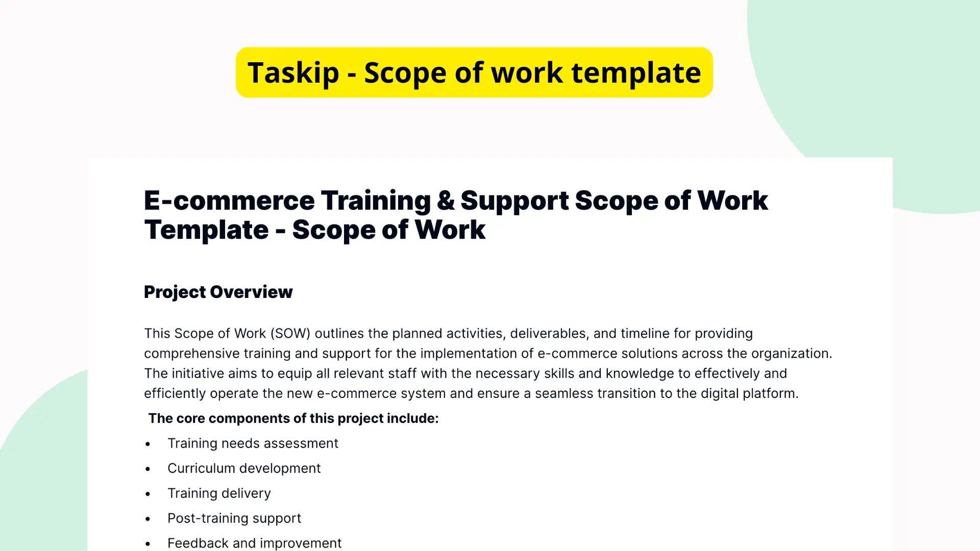 E-commerce Training & Support Scope of Work Template - Taskip