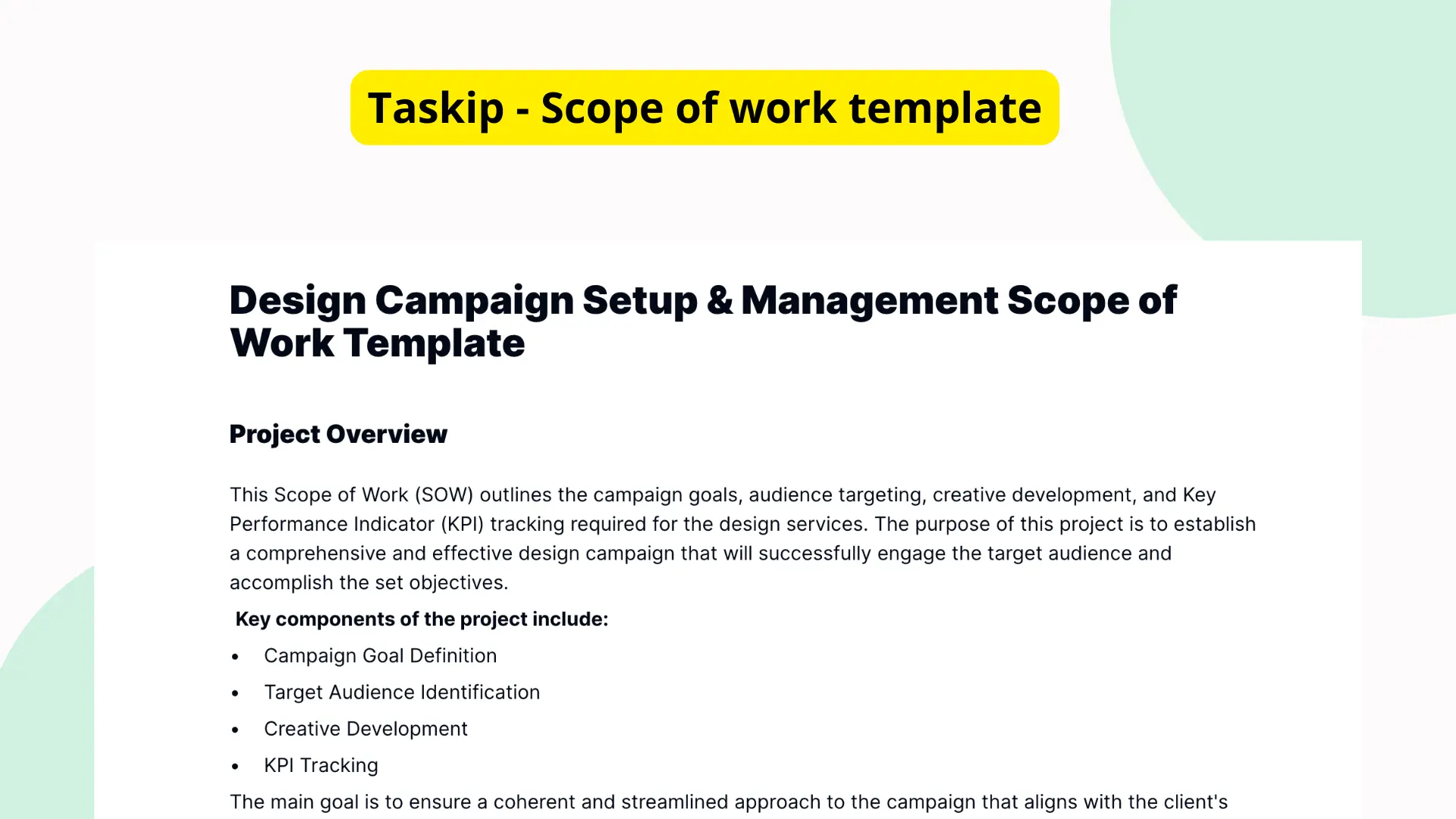 Design Campaign Setup & Management Scope of Work Template - Taskip