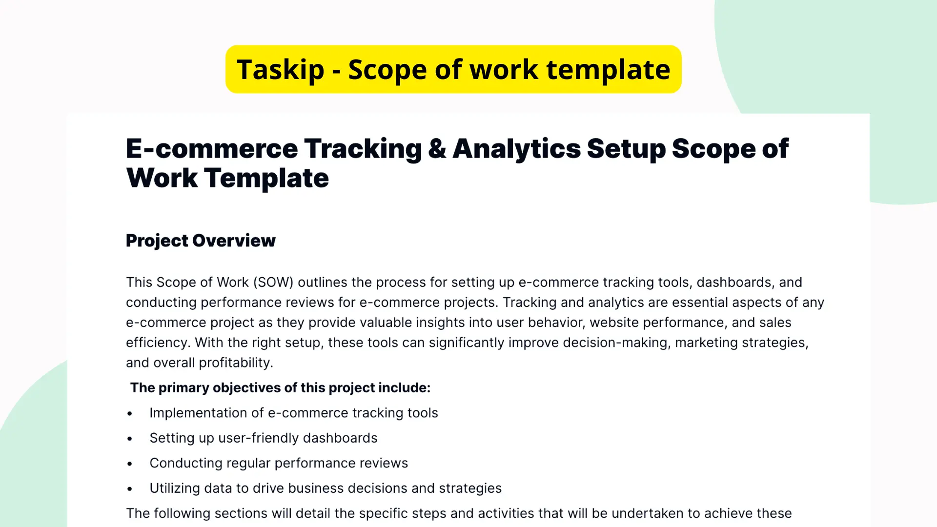 E-commerce Tracking & Analytics Setup Scope of Work Template - Taskip