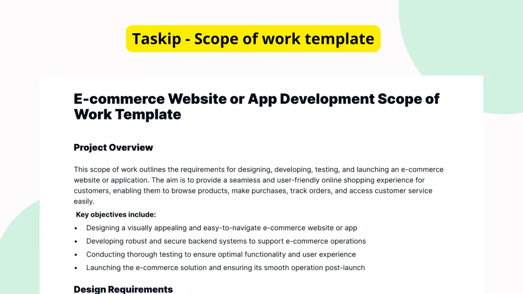 E-commerce Website or App Development Scope of Work Template - Taskip