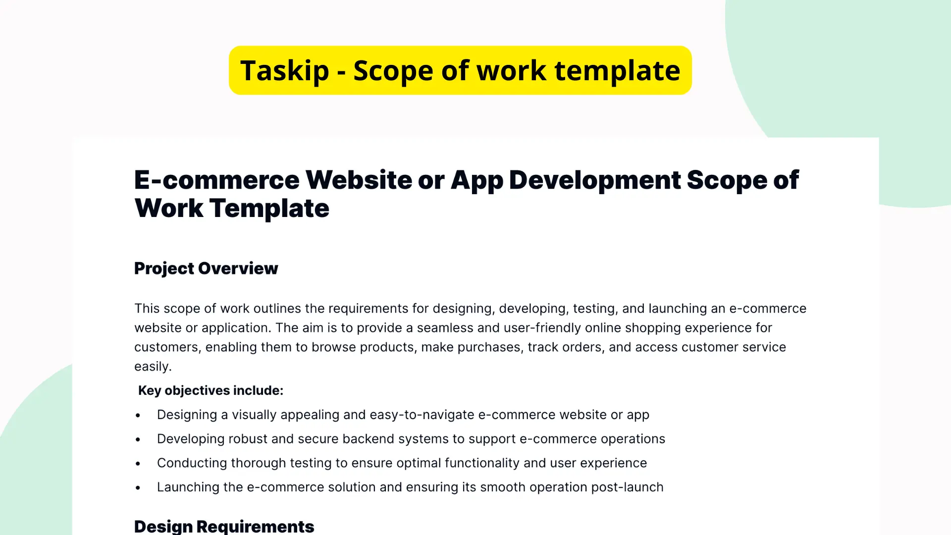 E-commerce Website or App Development Scope of Work Template - Taskip