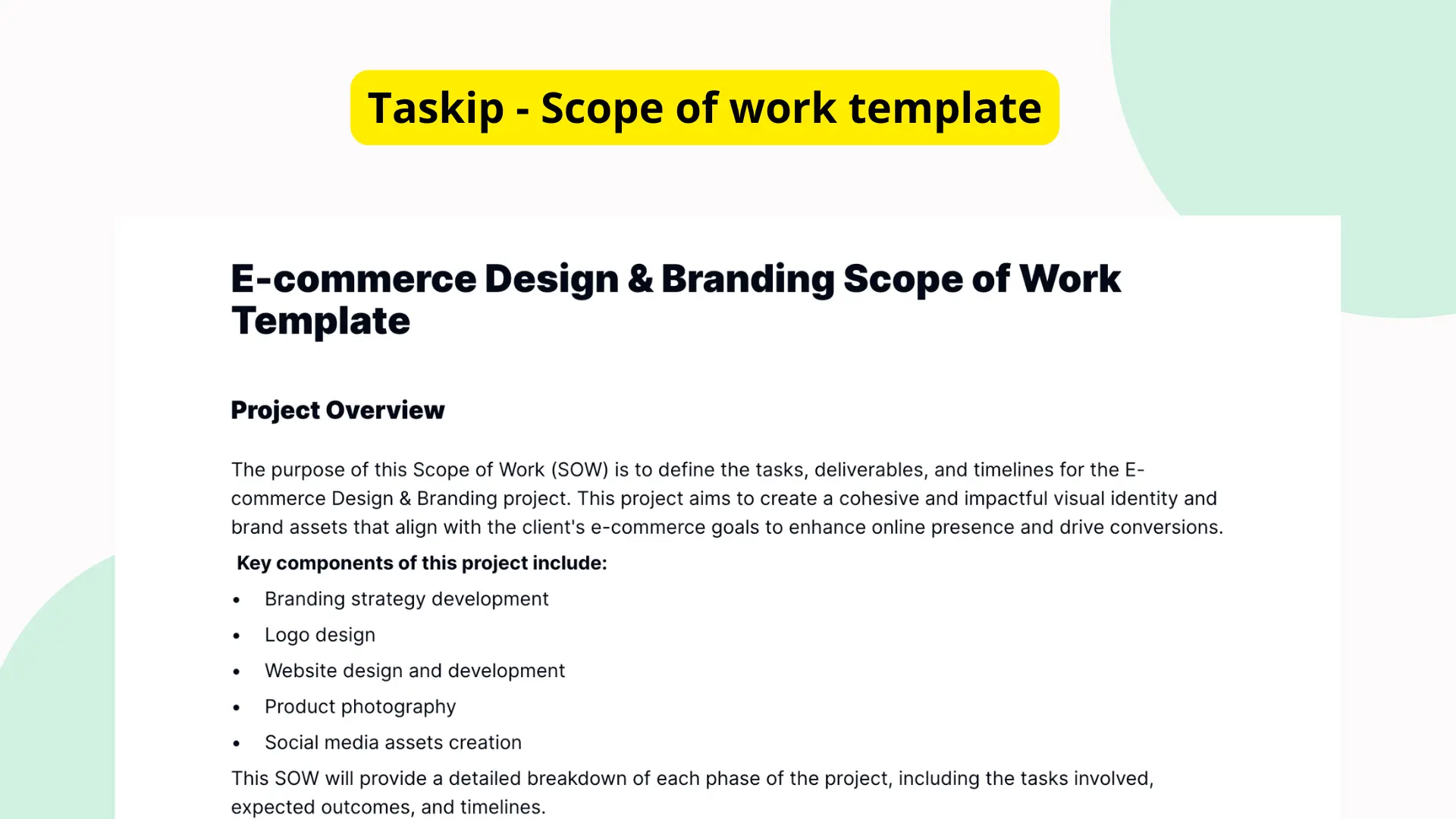 E-commerce Design & Branding Scope of Work Template - Taskip