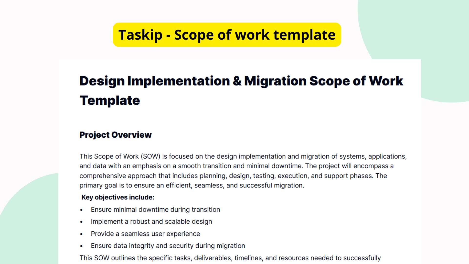 Design Implementation And Migration Scope Of Work Template Taskip