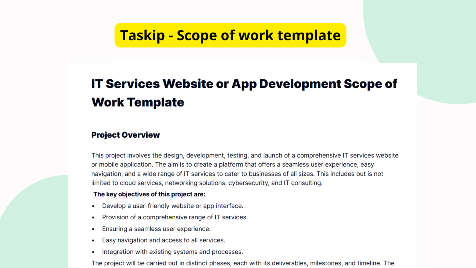 IT Services Website or App Development Scope of Work Template | Taskip