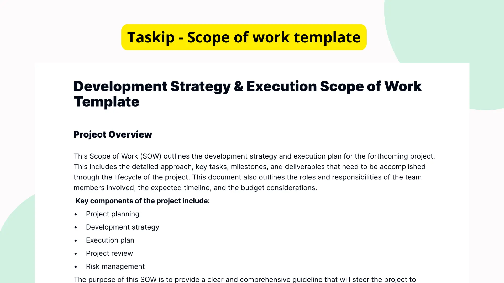 Development Strategy & Execution Scope of Work Template - Taskip