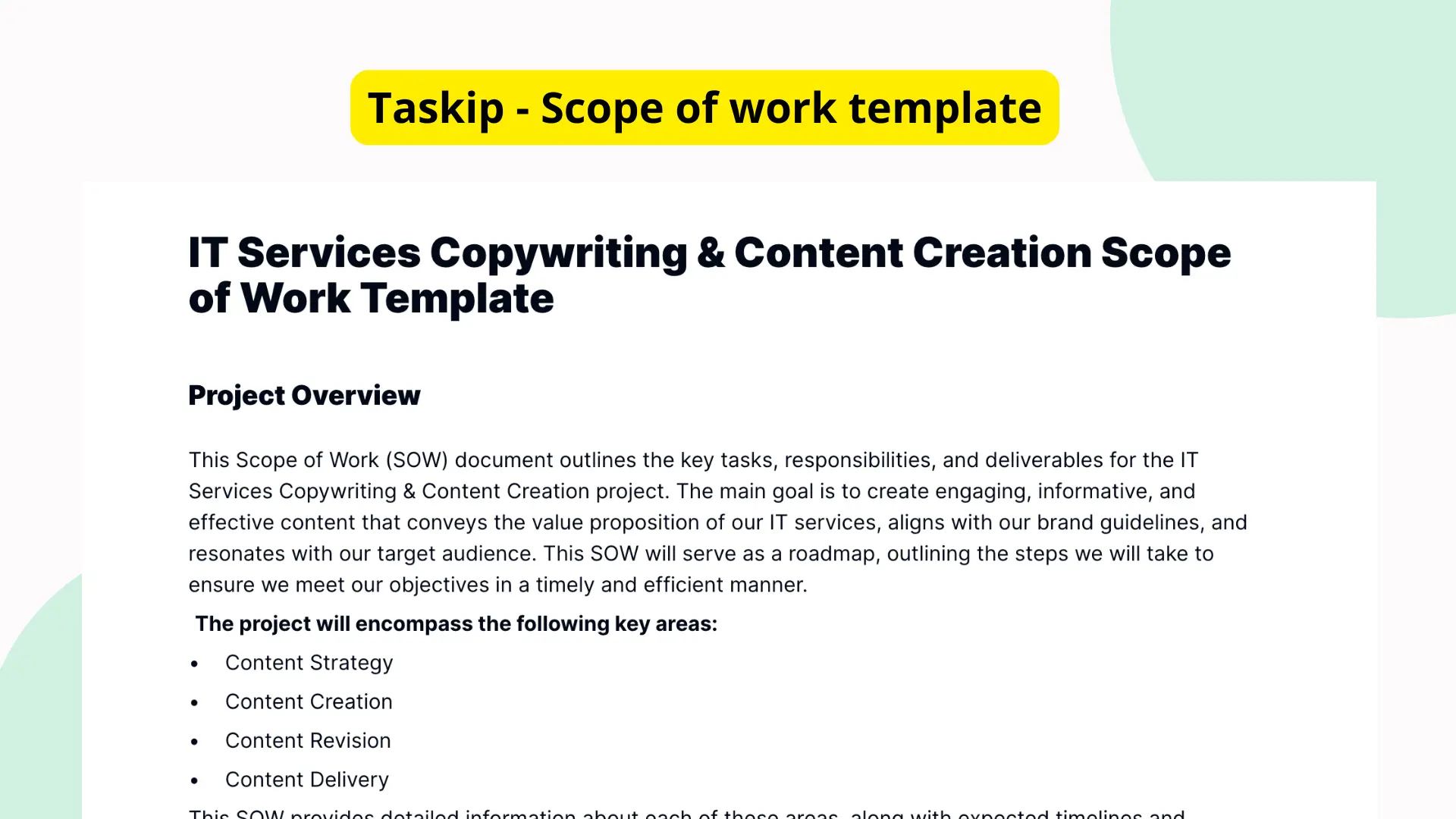 IT Services Copywriting & Content Creation Scope of Work Template - Taskip
