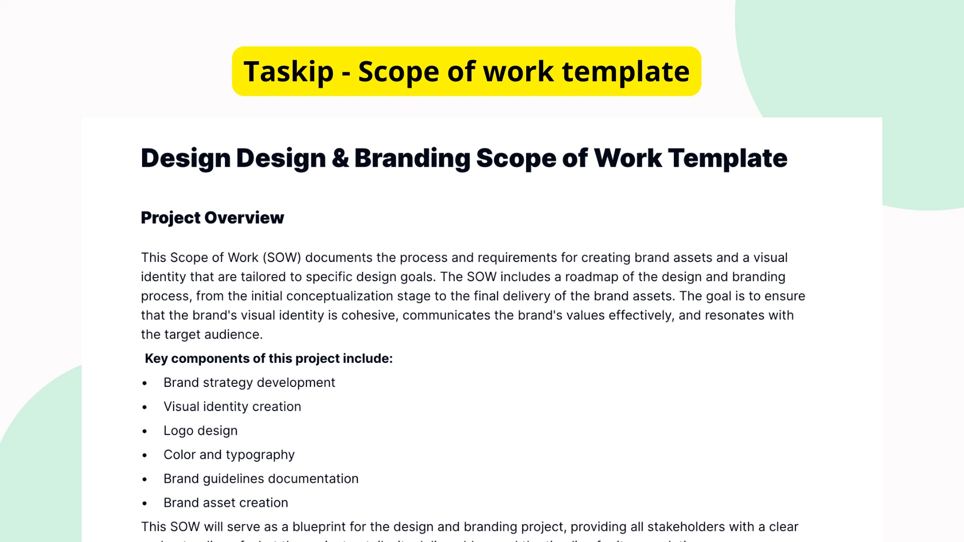 Design & Branding Scope of Work Template - Taskip