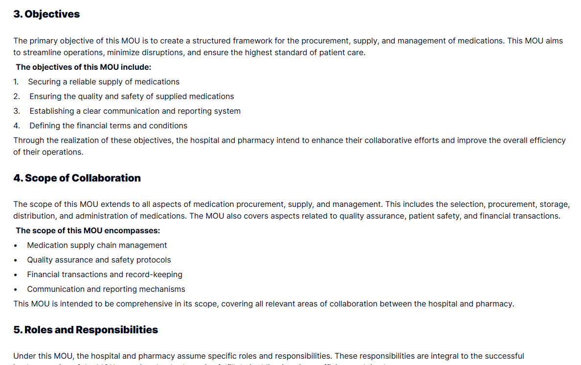 Hospital and Pharmacy Collaboration MOU Template | Taskip