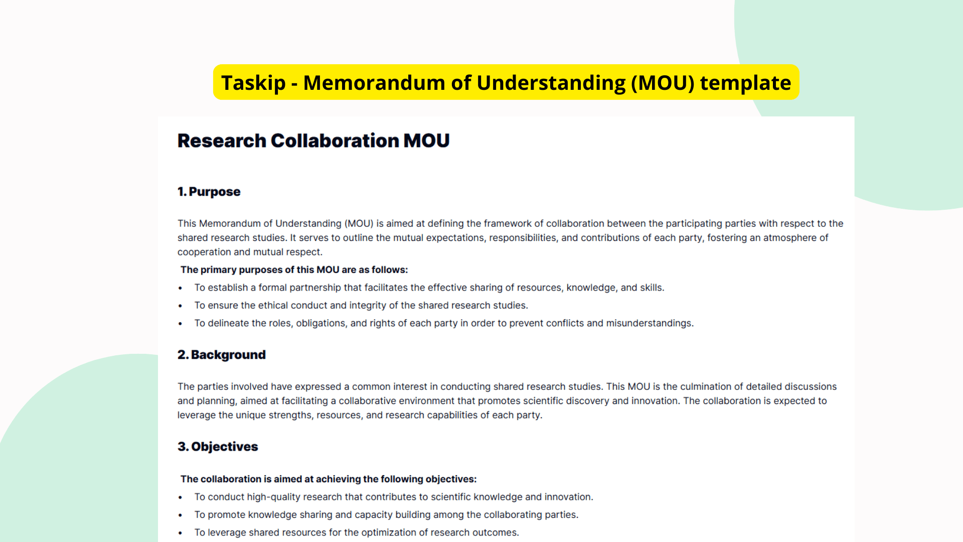 Professional Research Collaboration MOU Template | Taskip