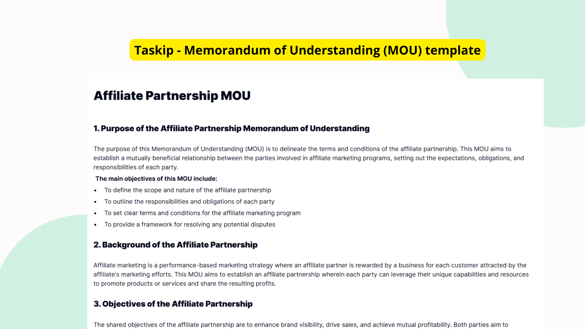 Affiliate Partnership MOU Template | Create Clear Partnership Agreements