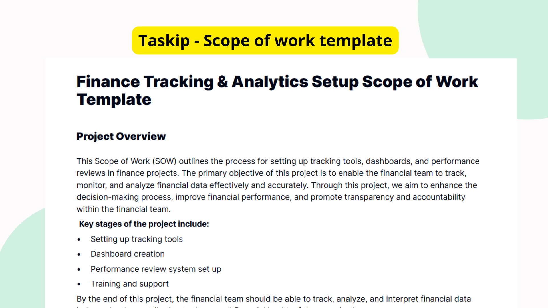 Tracking And Analytics Scope Of Work Template Taskip