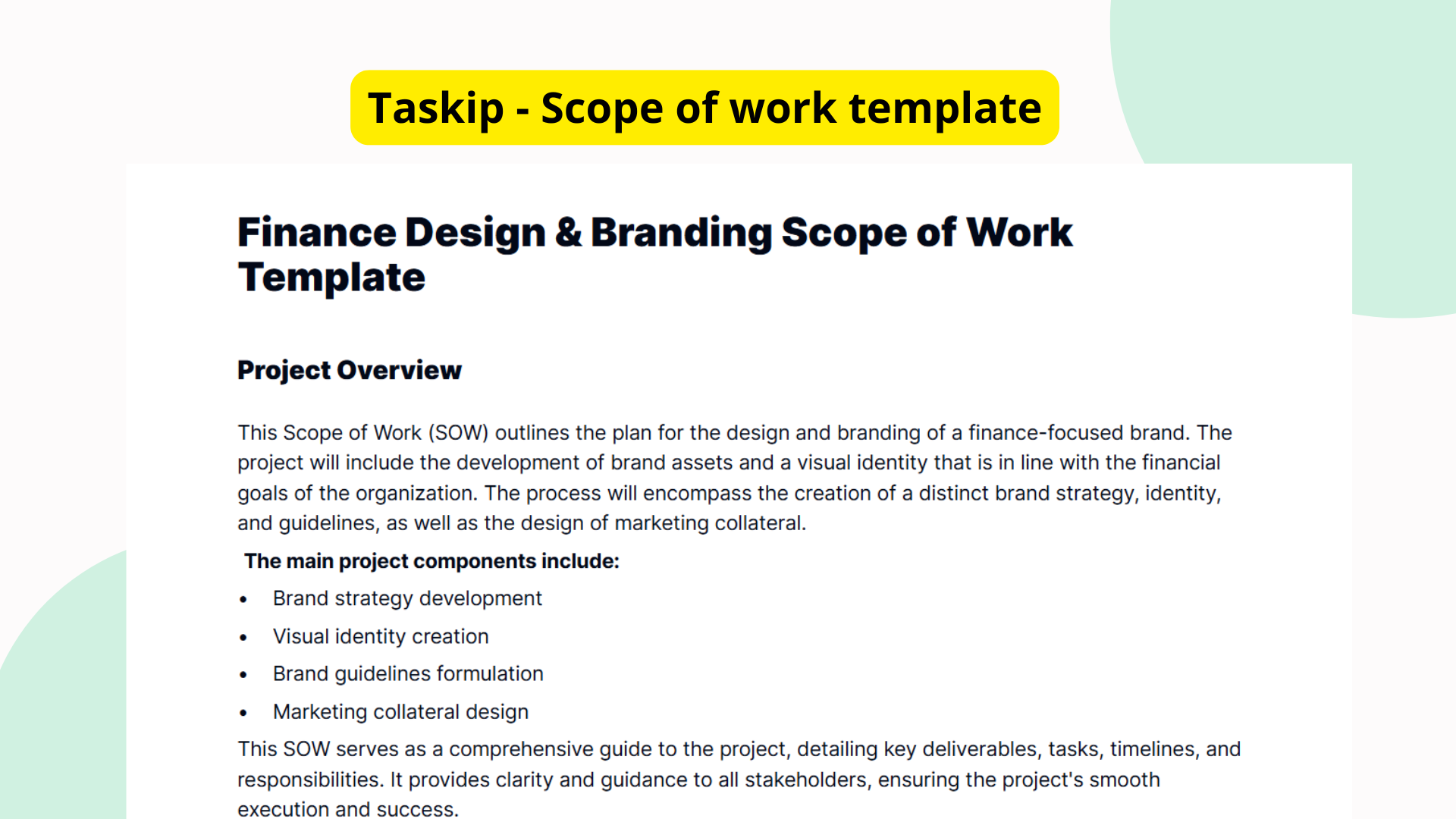Finance Design & Branding Scope of Work Template | Taskip
