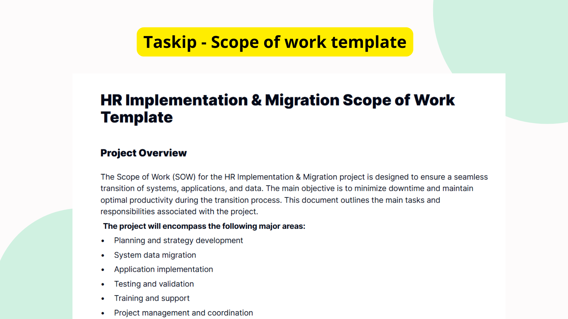 HR Implementation & Migration Scope of Work Template | Taskip