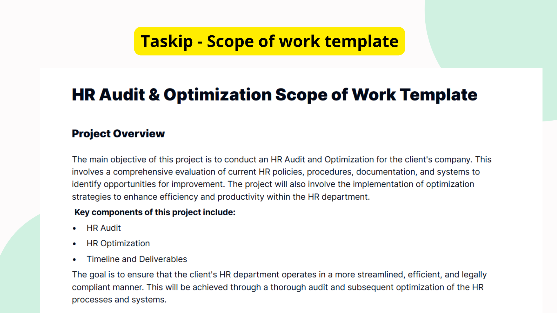 HR Audit & Optimization Scope of Work Template for HR Teams