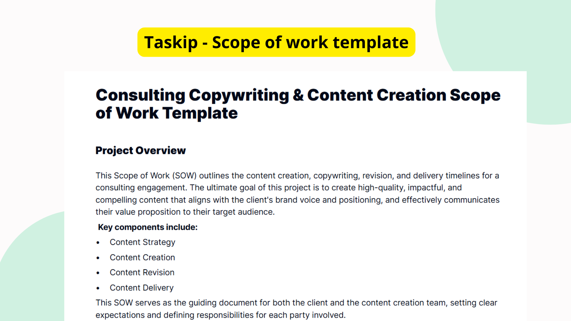 Consulting Copywriting & Content Creation Scope of Work Template | Taskip
