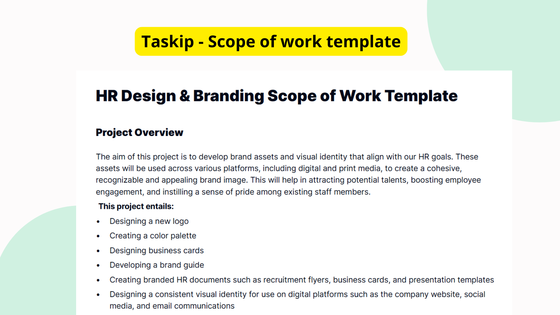 HR Design & Branding Scope of Work Template for Clear Project Planning - Taskip