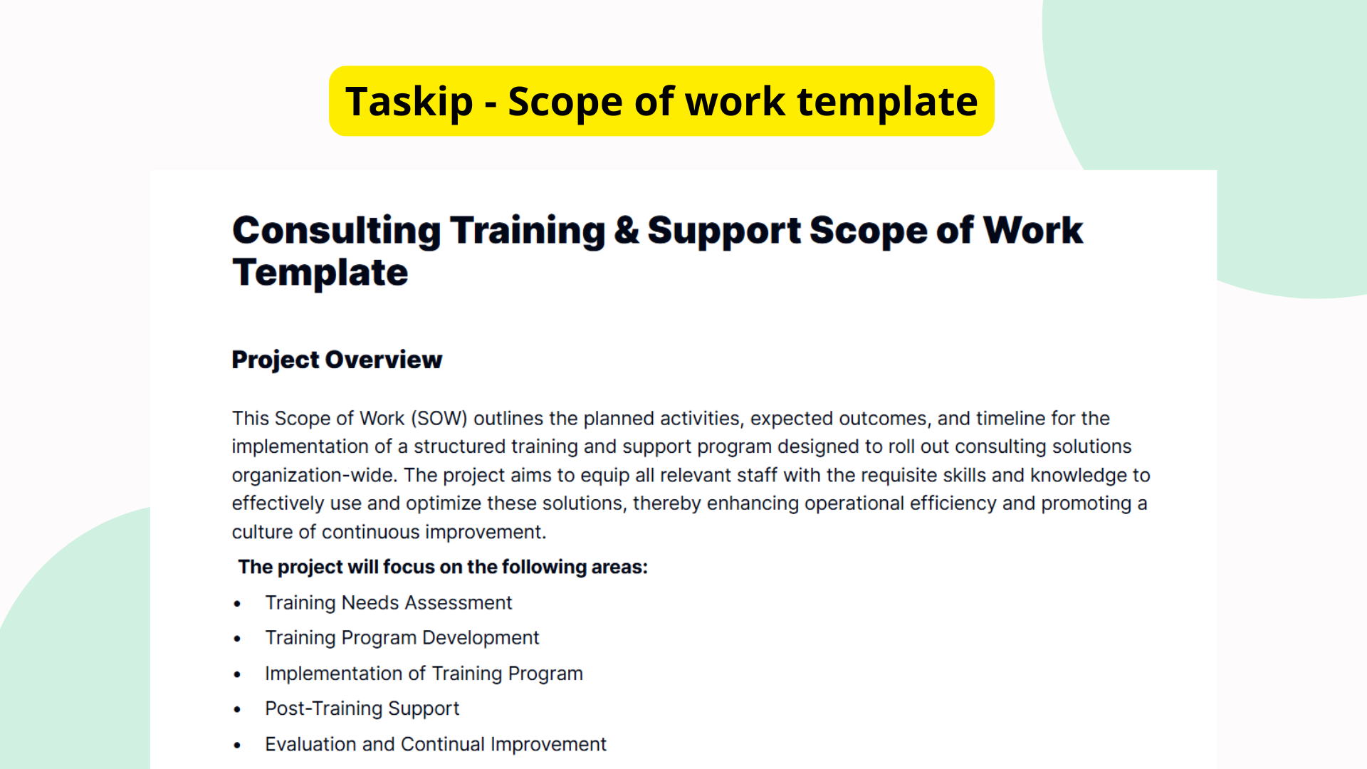 Consulting Training & Support Scope of Work Template | Taskip