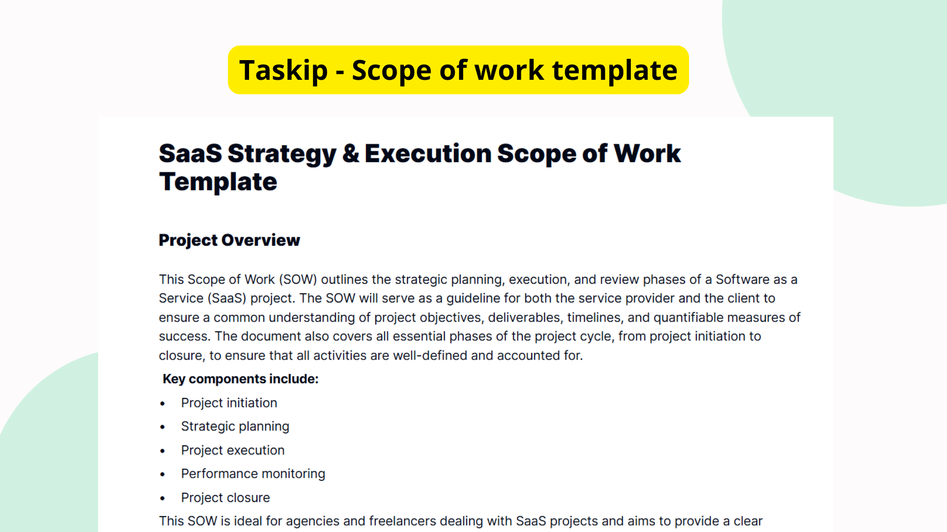 Saas Strategy And Execution Scope Of Work Template Taskip