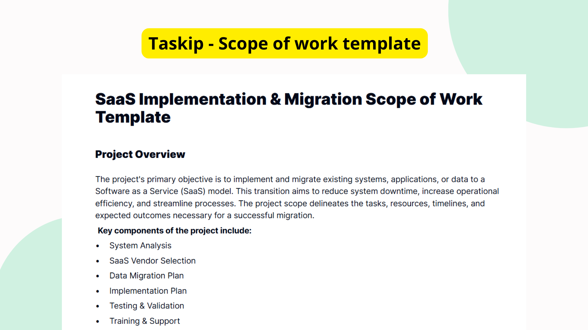 Saas Implementation And Migration Scope Of Work Template Taskip