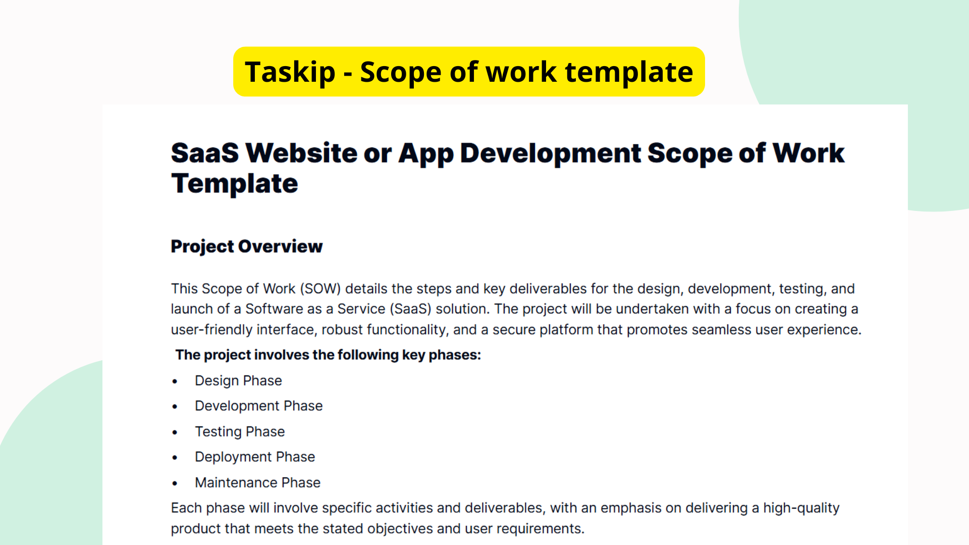 Saas Website Or App Development Scope Of Work Template Taskip