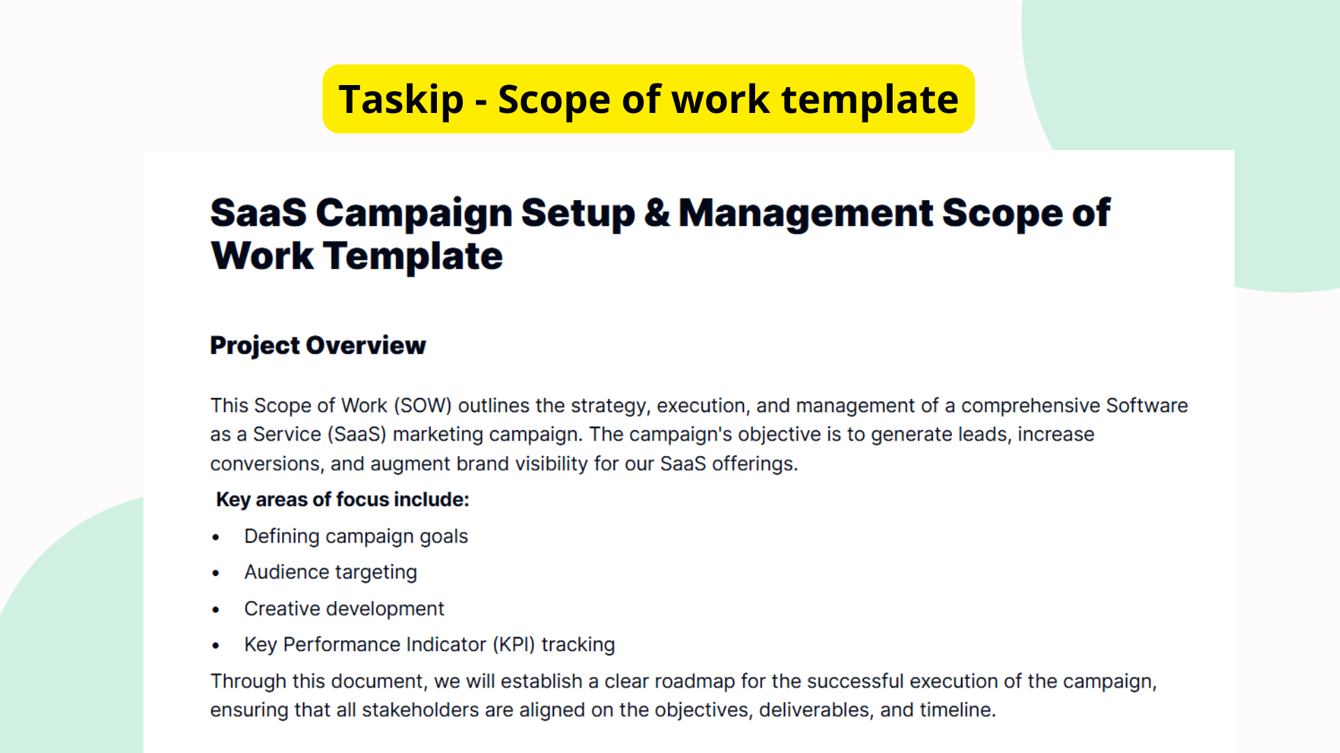 Saas Campaign Setup And Management Scope Of Work Template Taskip