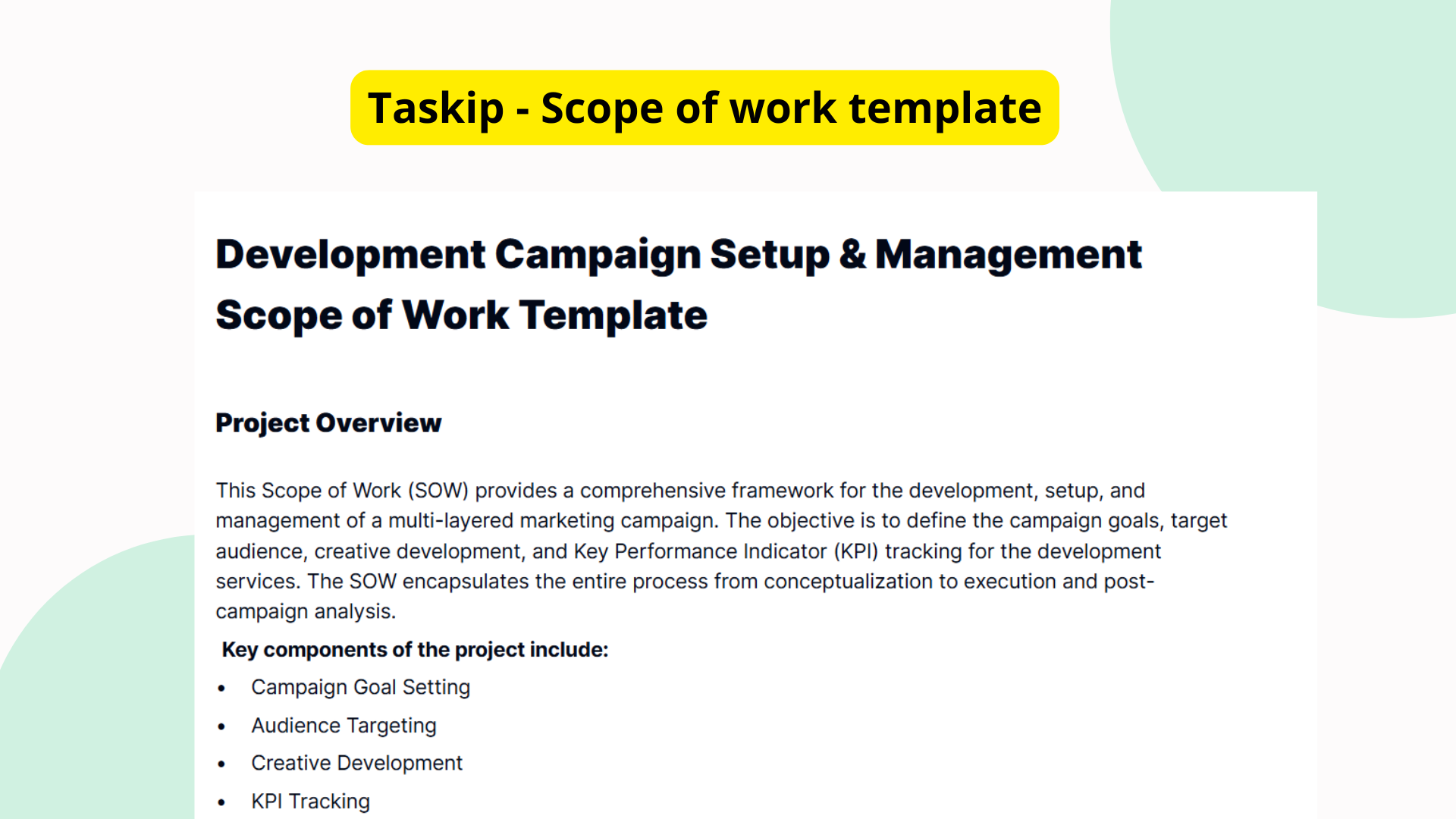 Development Campaign Setup And Management Scope Template Taskip