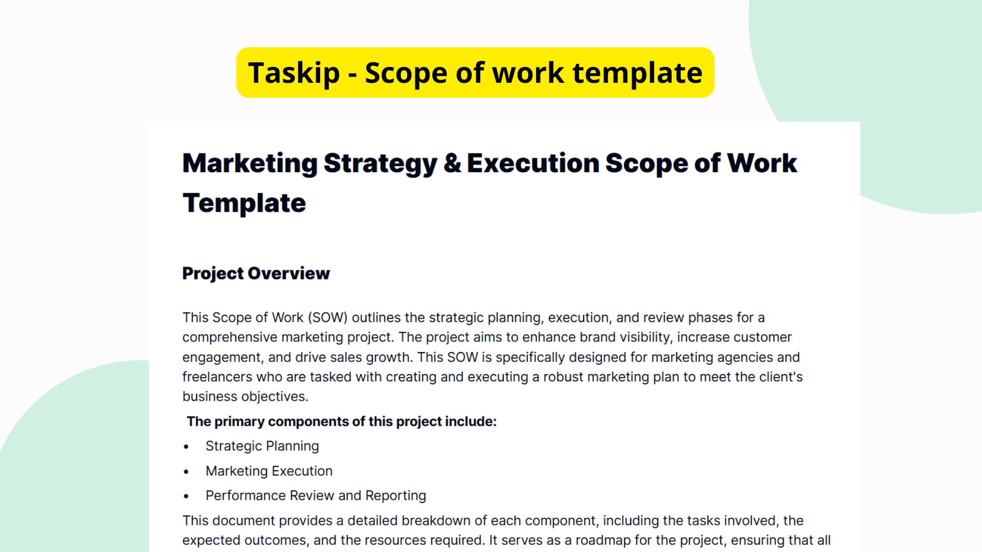 Marketing Strategy And Execution Scope Of Work Template Taskip