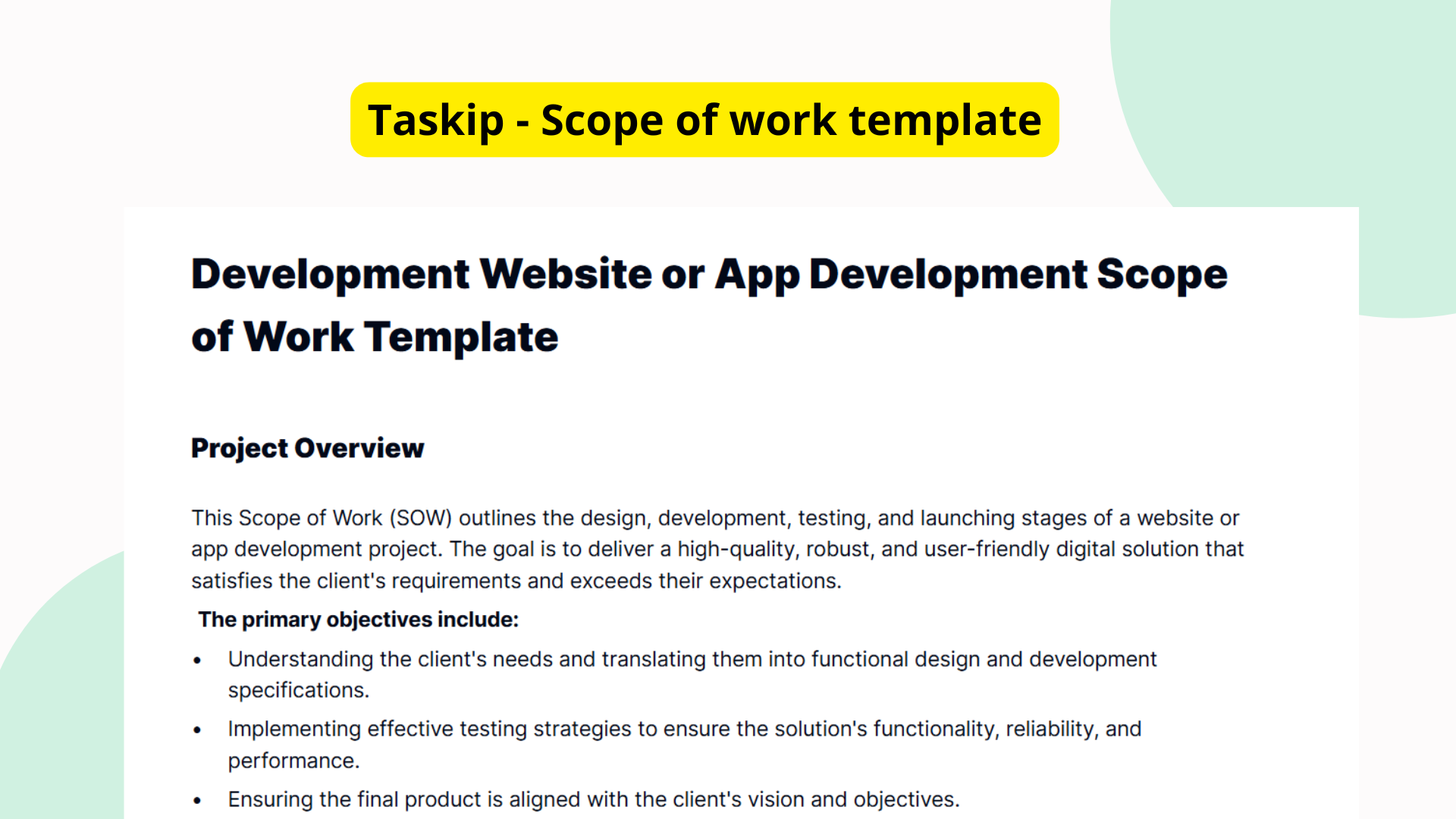 Development Website or App Development Scope of Work Template | Taskip