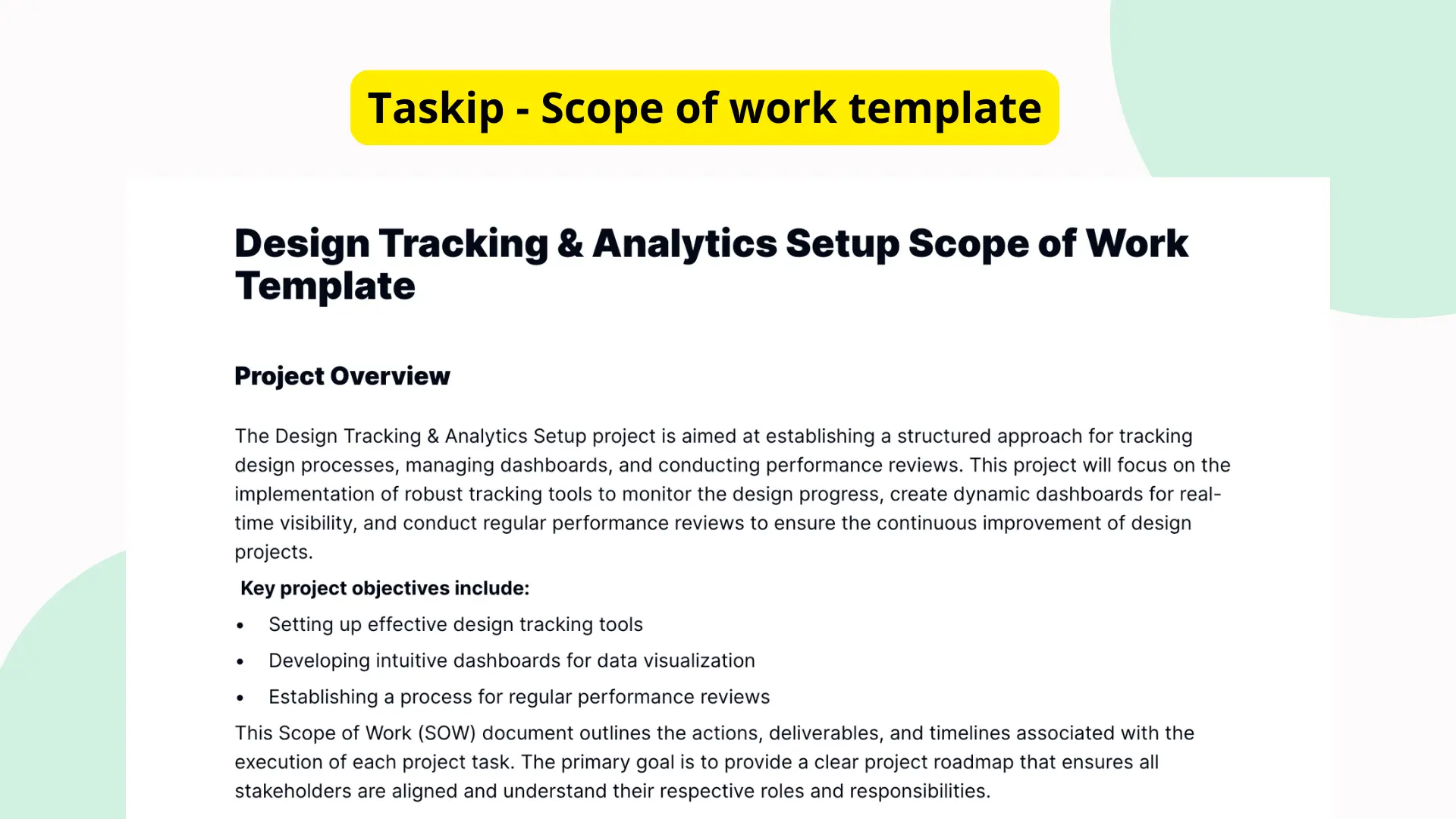 Design Tracking & Analytics Setup Scope of Work Template - Taskip