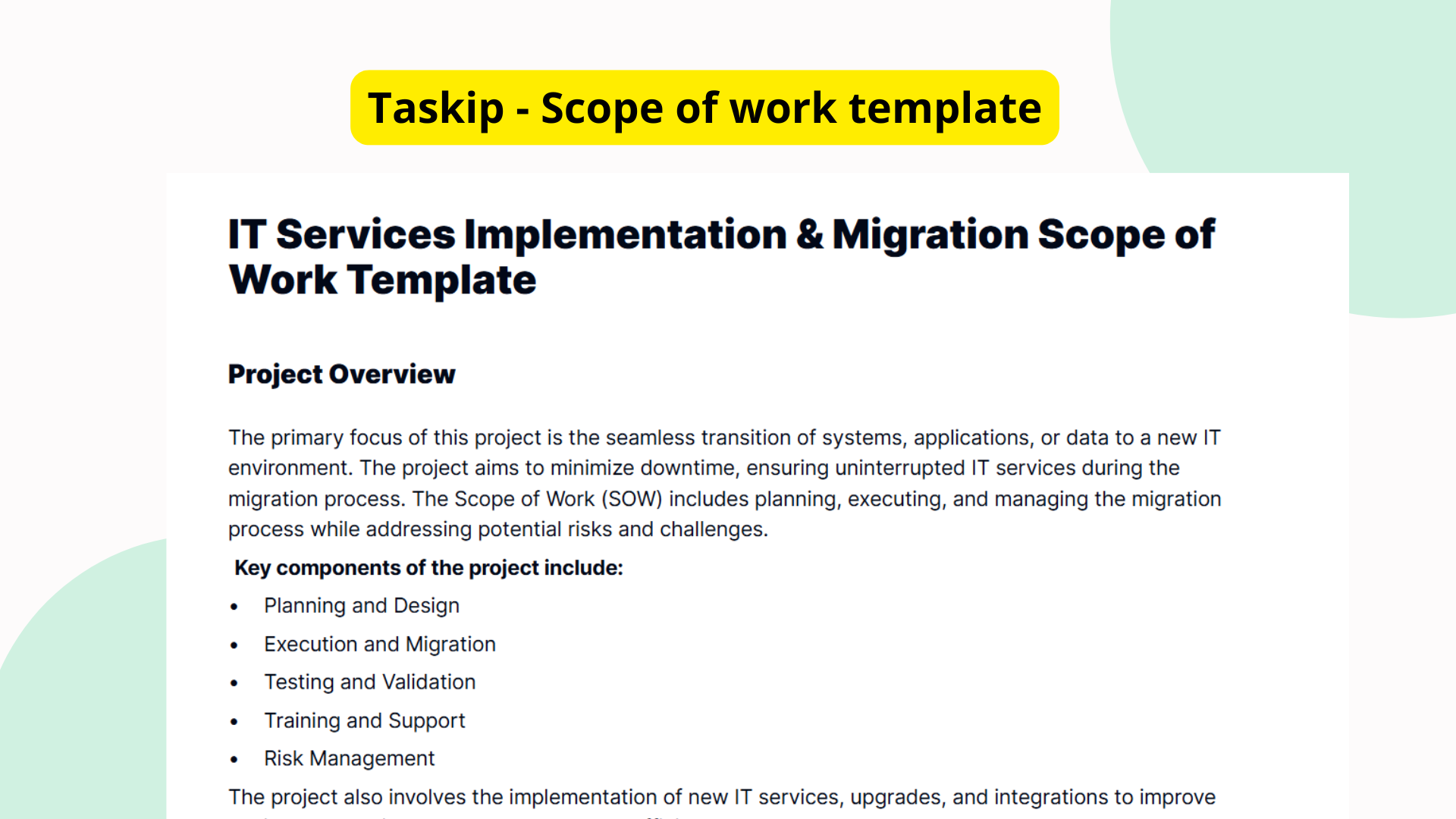 IT Services Implementation & Migration Scope of Work Template | Taskip