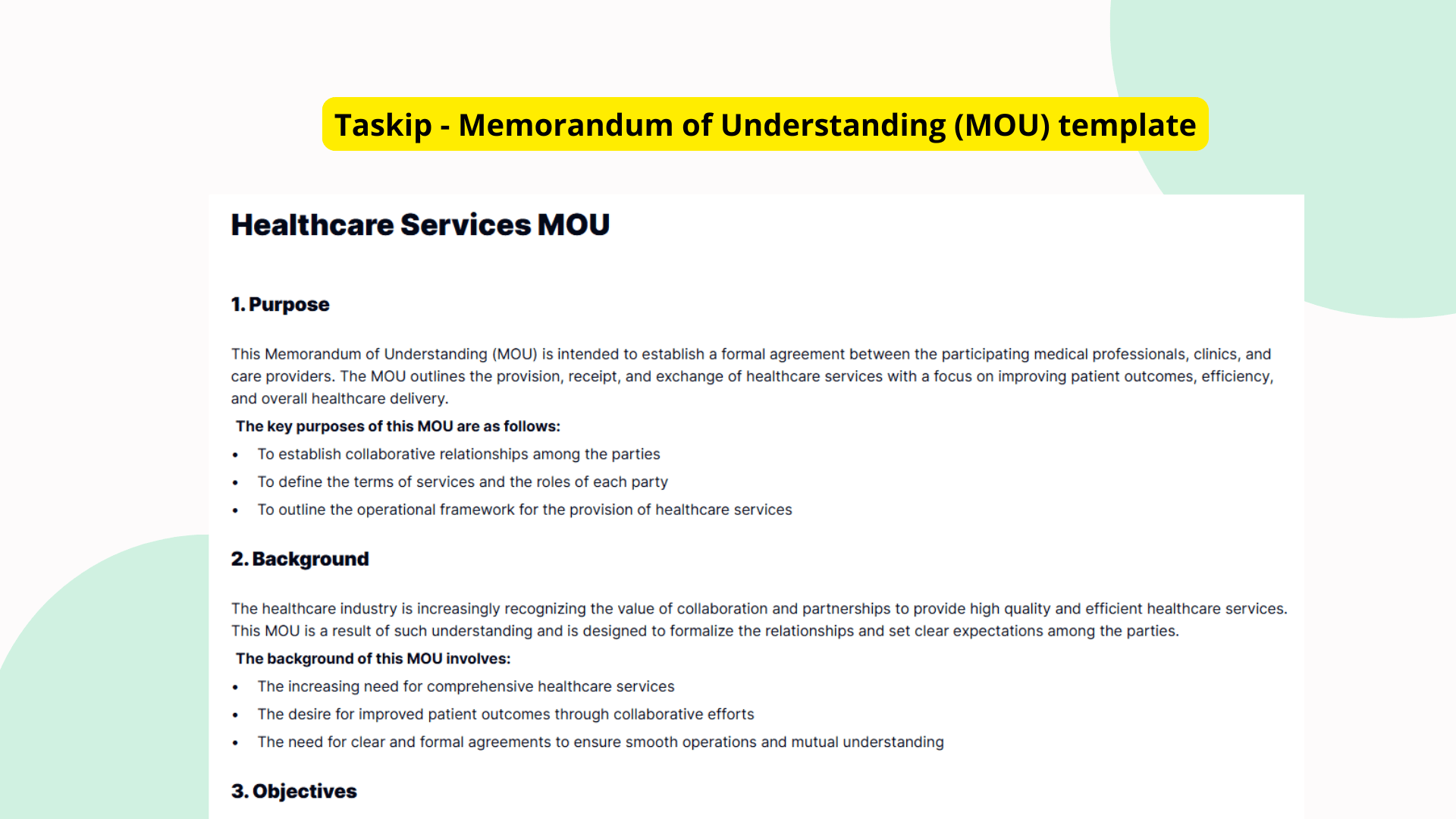 Healthcare Services MOU Template for Professional Use | Taskip