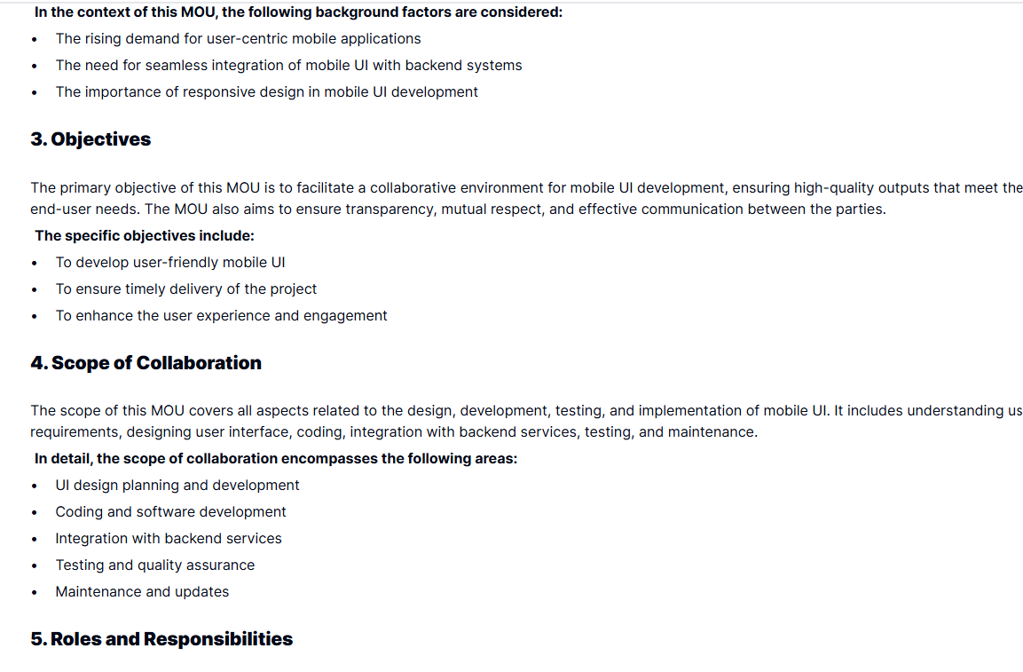 Download Mobile UI Development MOU Template | Taskip