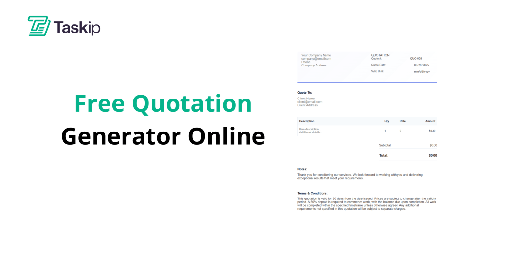 Free Quotation Generator Online - Create Professional Quotes | TaskIP