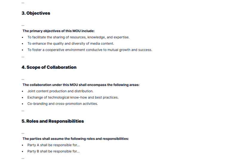 Media & Broadcast Agreement MOU Template for Legal Clarity