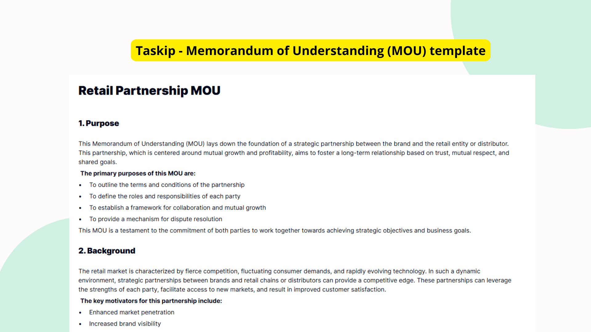 Retail Partnership MOU Template | Create Clear Retail Agreements