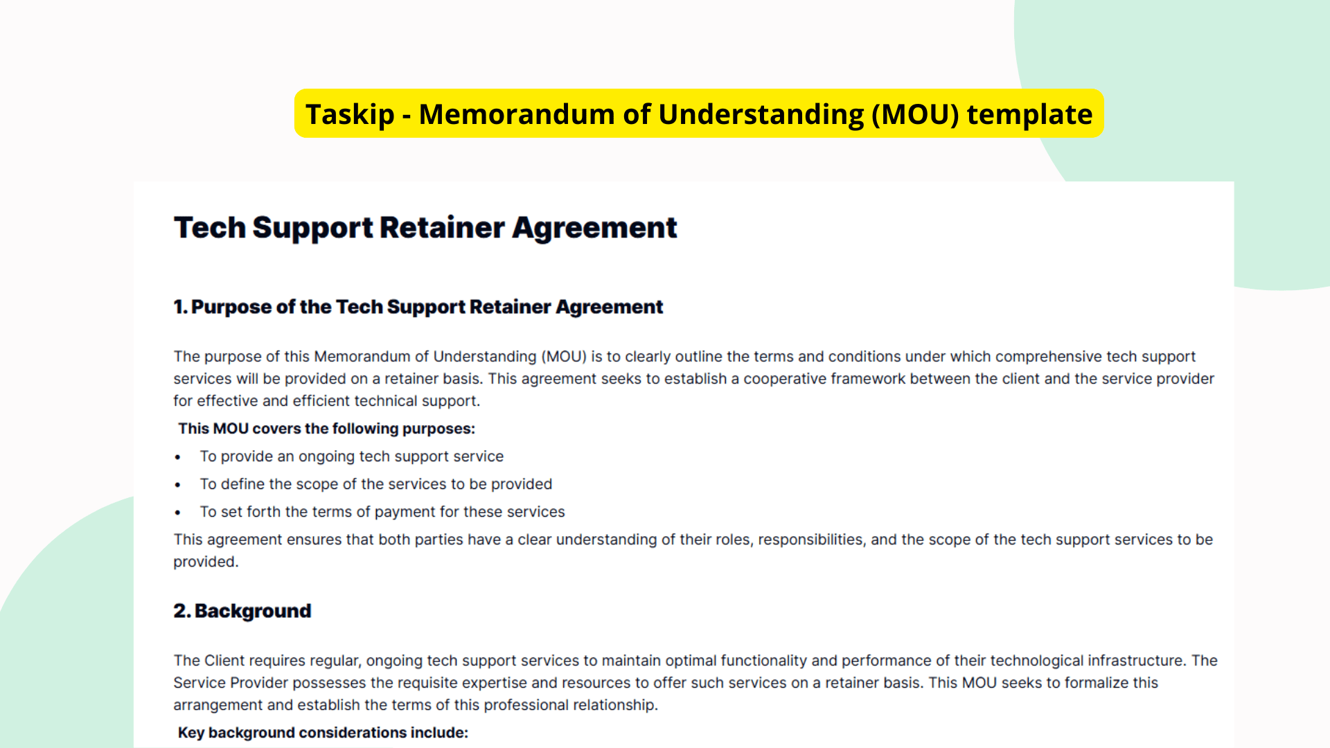 Tech Support Retainer Agreement Template | Download & Edit Online