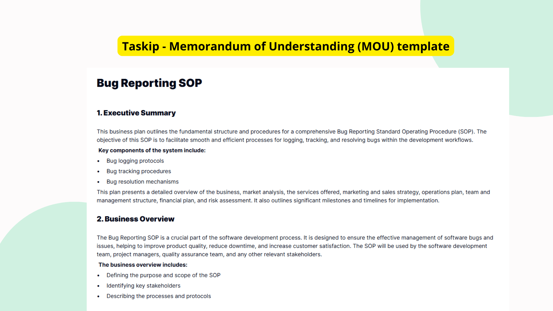 Bug Reporting SOP Template - Create Clear, Consistent Bug Reports | Taskip