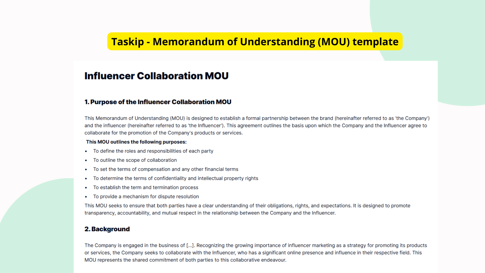 Influencer Collaboration MOU Template | Taskip